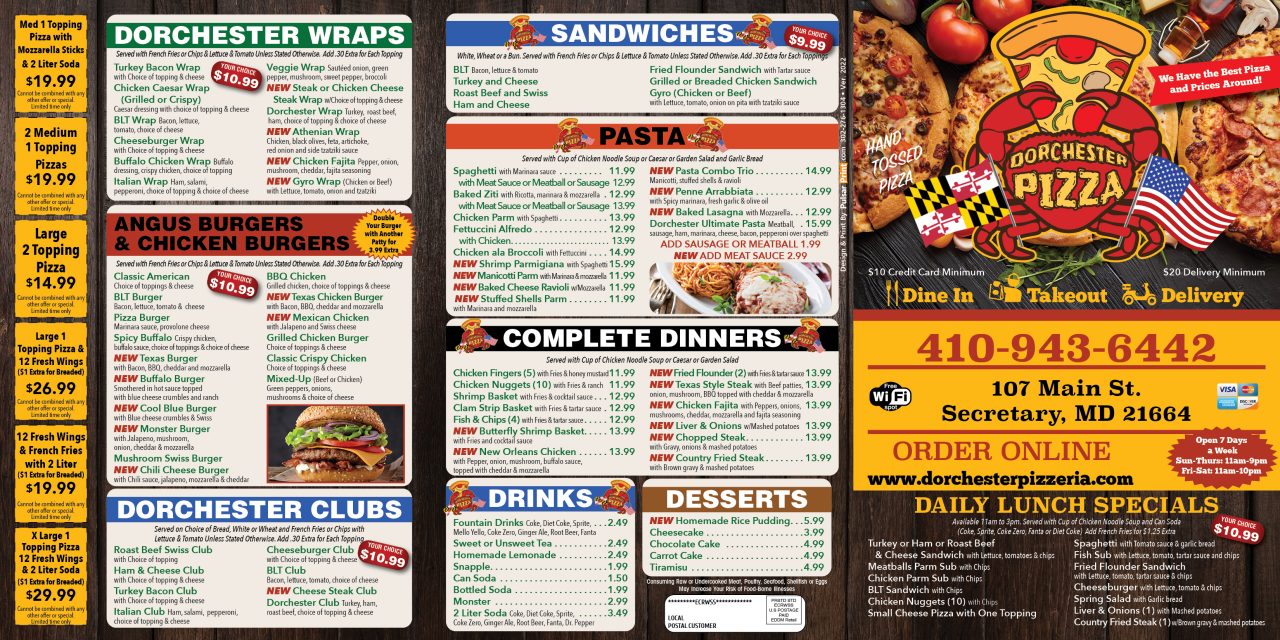 Our Menu - Dorchester Pizzeria